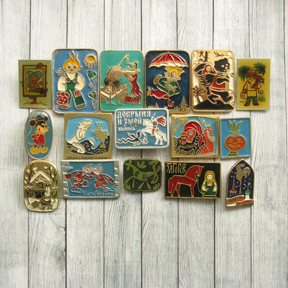 Vintage Cartoon Characters Pins, Cartoon Badges, Russ… - Gem