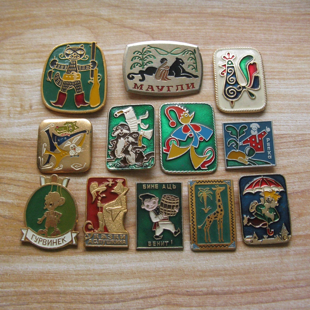 Vintage USSR Cartoon Character Pins, 80s Enamel Pinbacks, Set of 12 - Etsy