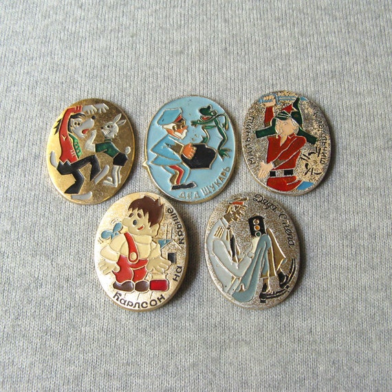 Vintage Cartoon Characters Pins, Cartoon Badges, Russ… - Gem