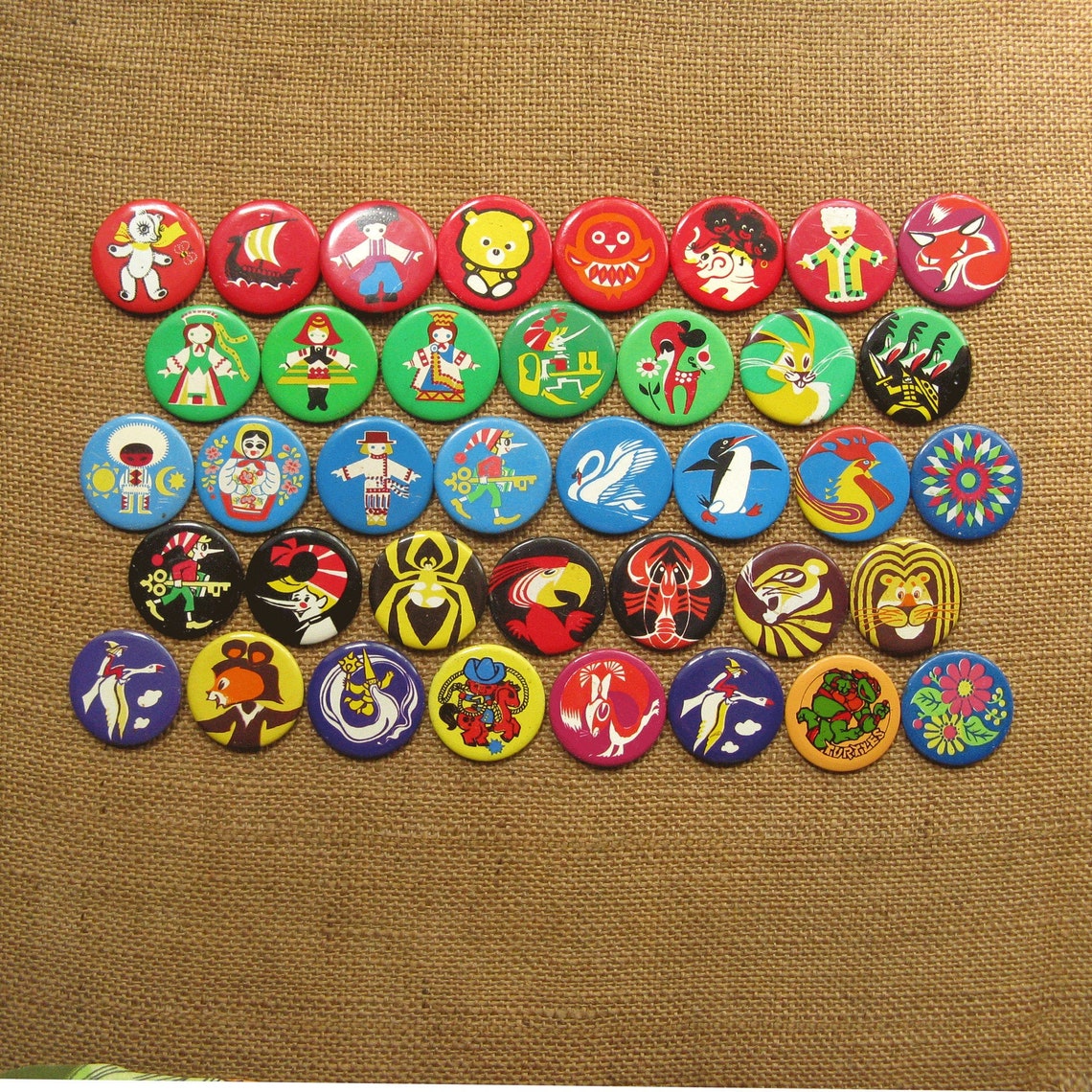 Vintage 80s Cartoon Character Pins: USSR Pinback Badges, Set of 38 - Etsy