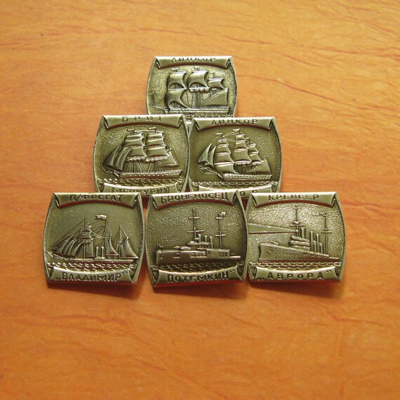 Antique Ships Pins, History of Russian Fleet, Sailing… - Gem