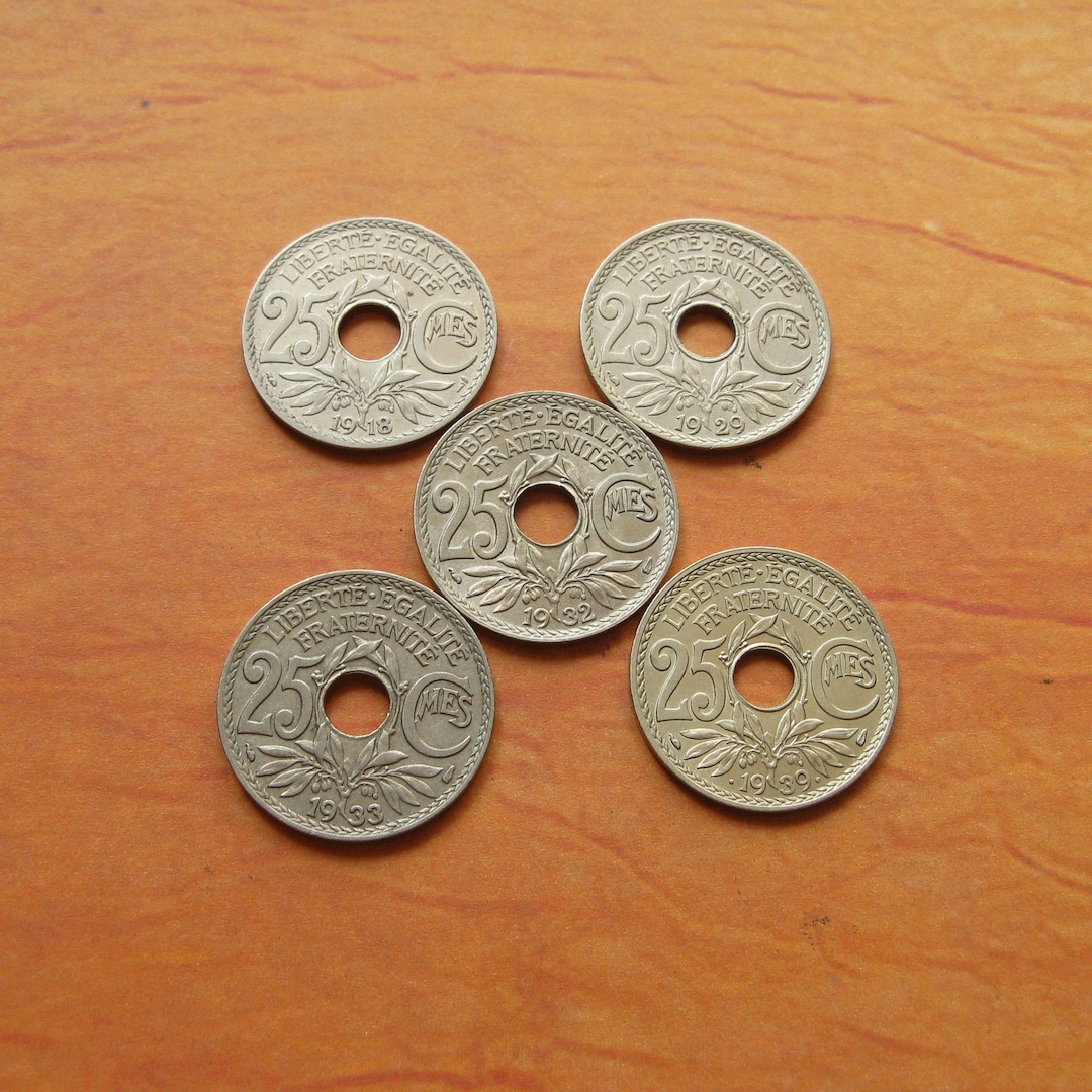 1920-1930s French Coins, 25 Centime Coin, Antique French Coins, Center ...