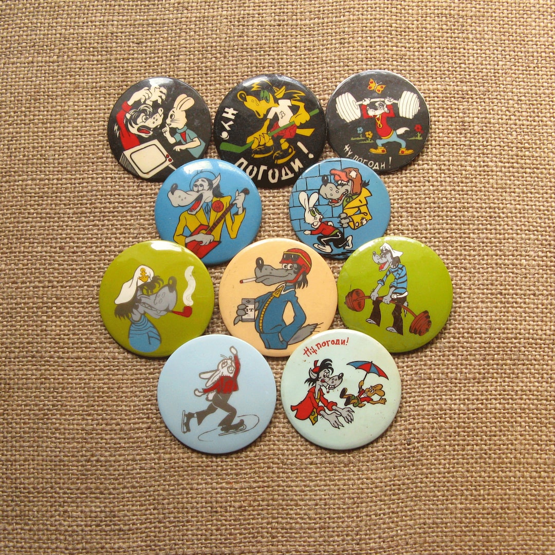 Vintage Large Pin, Kids Badge, Cartoon Characters, Nu Pogodi Pin, 1980s ...