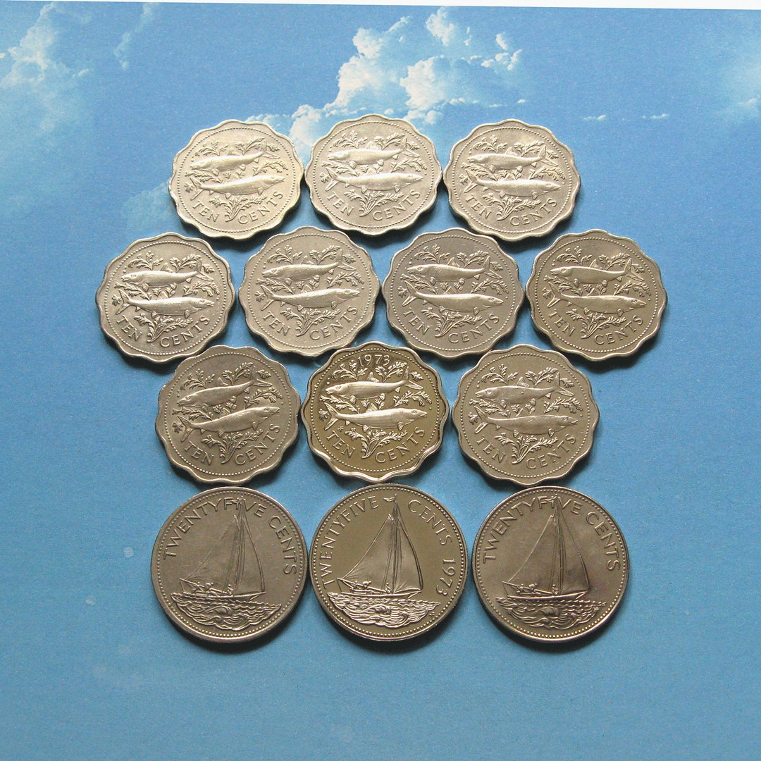Bahamas Coins, Coins From Bahamas, 10 Cents, 25 Cents, Boat Coins, Fish ...