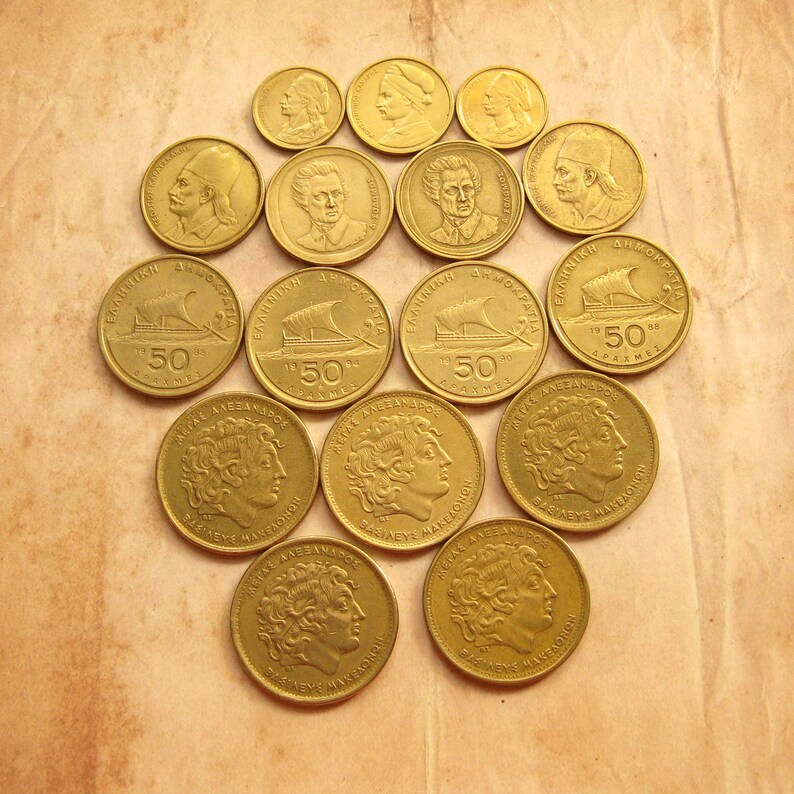 Vintage Greek Coin Set: 1980s-90s Drachma Collection - Etsy
