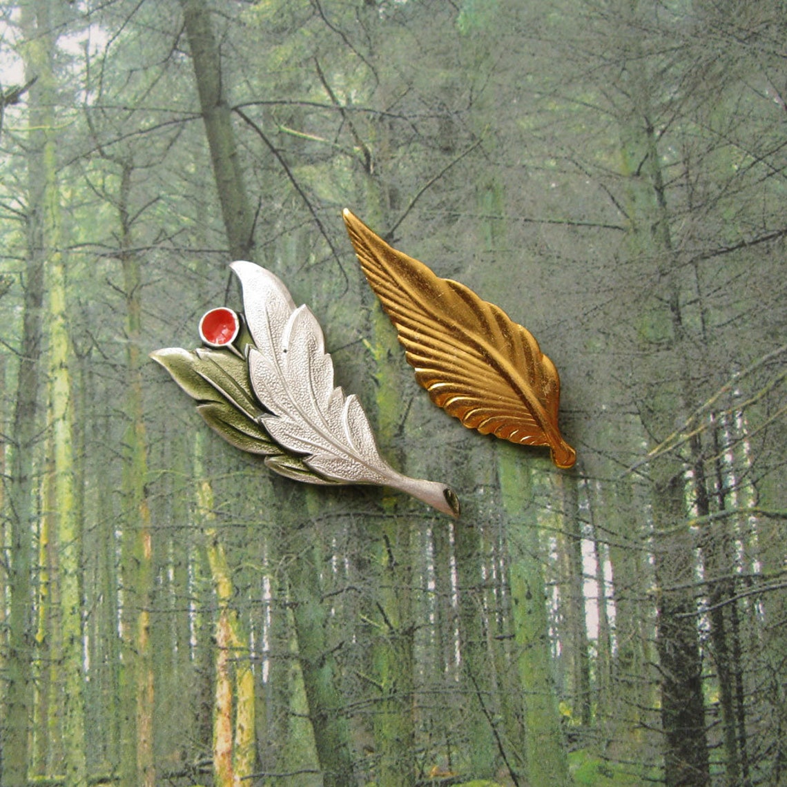 Leaves Pins, Leaves Brooch, Gold Tone Pin, Insect Pin, Leaves Decor ...