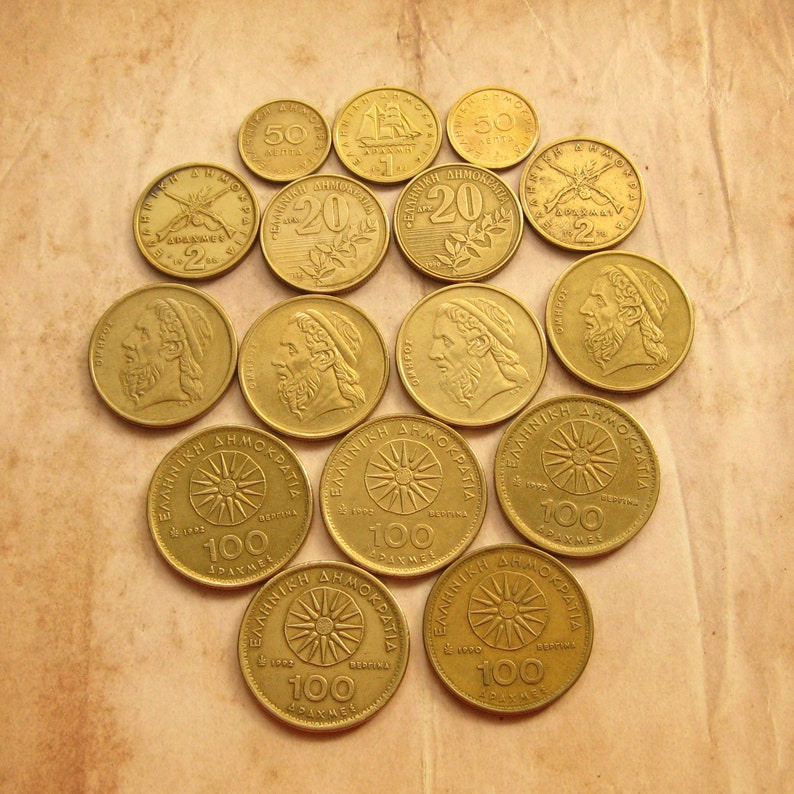 Vintage Greek Coin Set: 1980s-90s Drachma Collection - Etsy