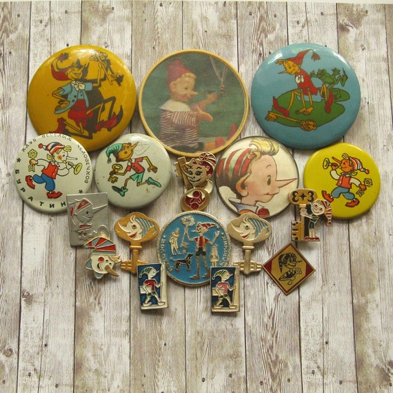 Vintage Cartoon Characters Pins Burattino Pins Golden Key | Etsy