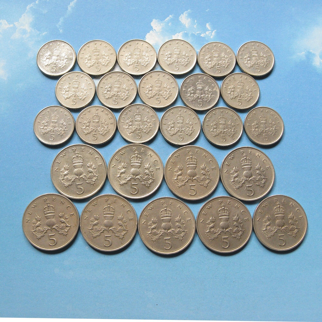 Vintage Five Pence Coins: UK Collectible Set, 1969-1998 - Etsy