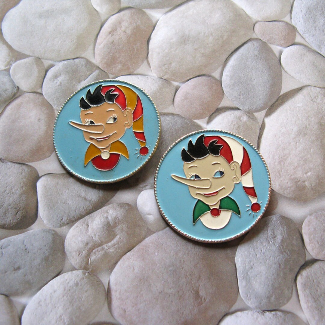 Vintage Cartoon Characters Pins, Burattino Pins, Golden Key Fairy Tale ...