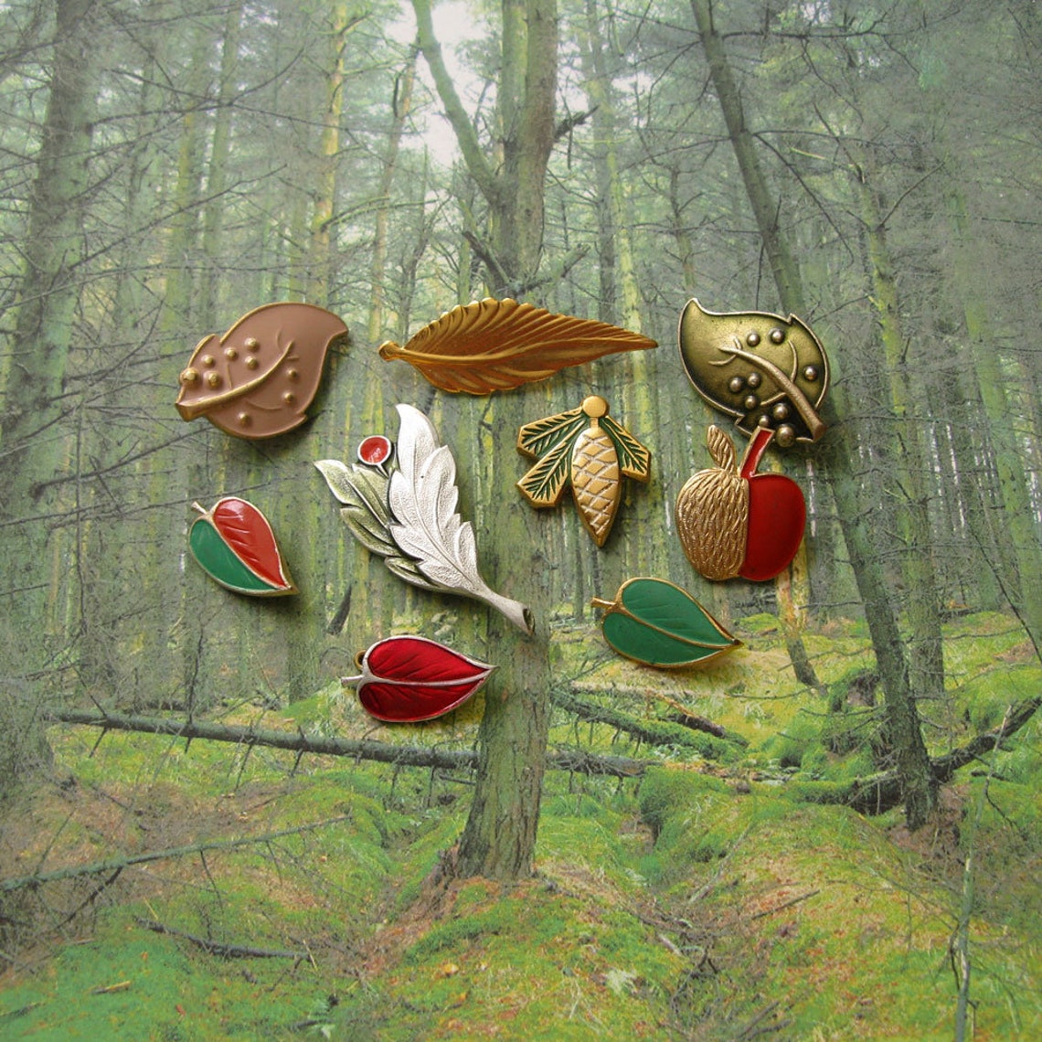 Leaves Pins, Leaves Brooch, Gold Tone Pin, Insect Pin, Leaves Decor ...