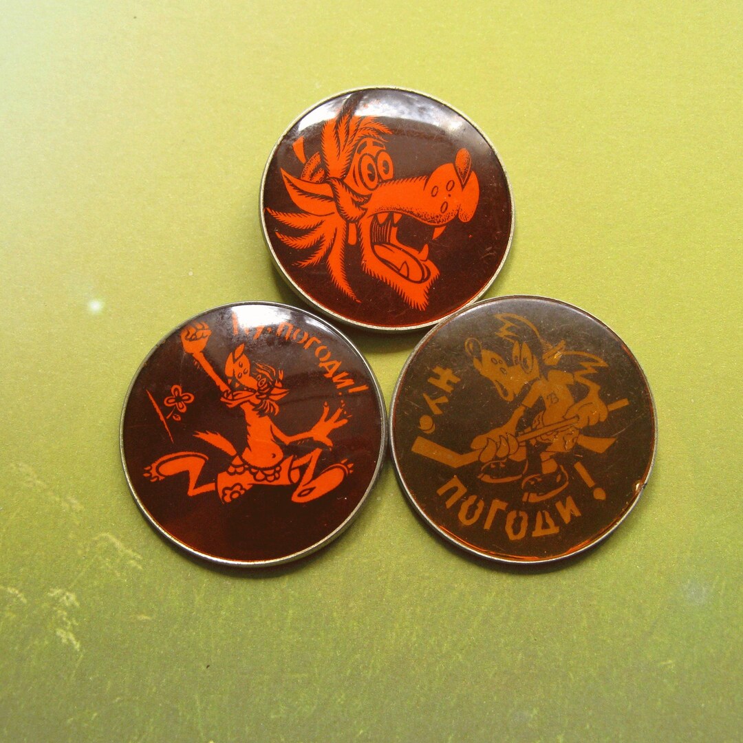 Vintage Large Pin Kids Badge Cartoon Characters Nu Pogodi - Etsy