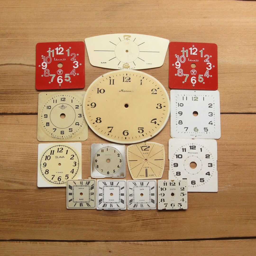Vintage Clock Faces: Retro Alarm Clock Parts, Metal & Plastic (set of ...