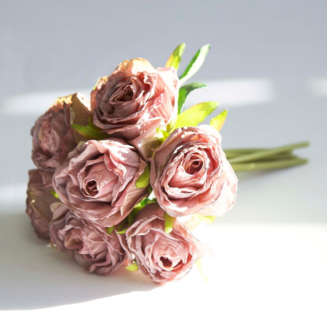 Artificial Dried Ruby Rose Vintage Mauve Bunch 7 Head Wedding Floral ...