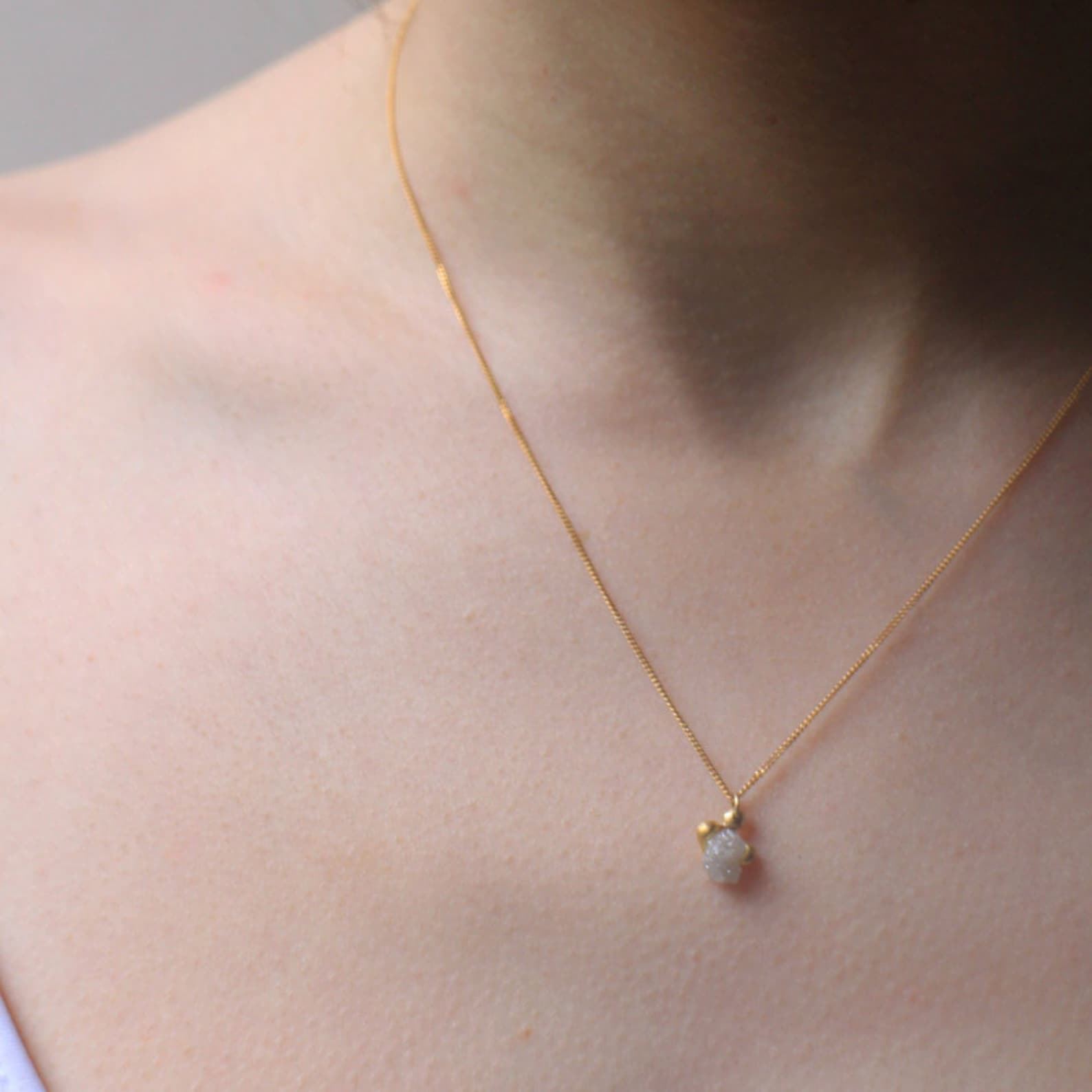 Rough Diamond Necklace, Raw Diamond Pendant, Floating Small Diamond ...
