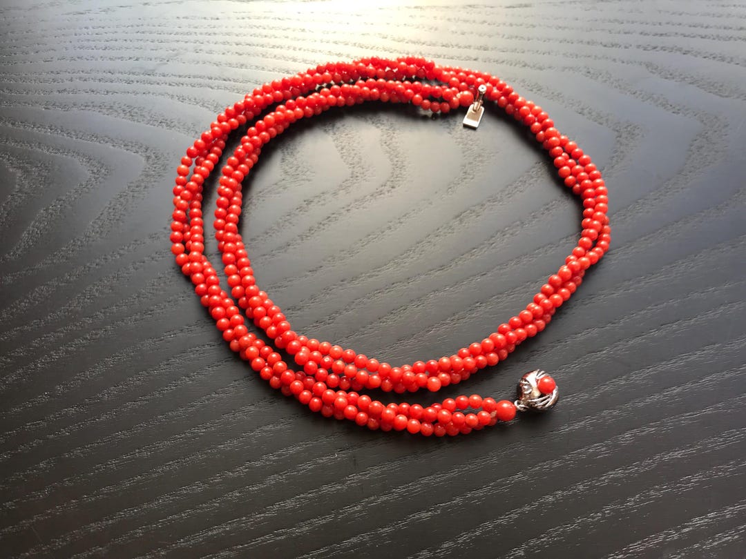 Natural Blood Red Japanese Aka Coral Vintage 3 Strand Long Necklace - Etsy