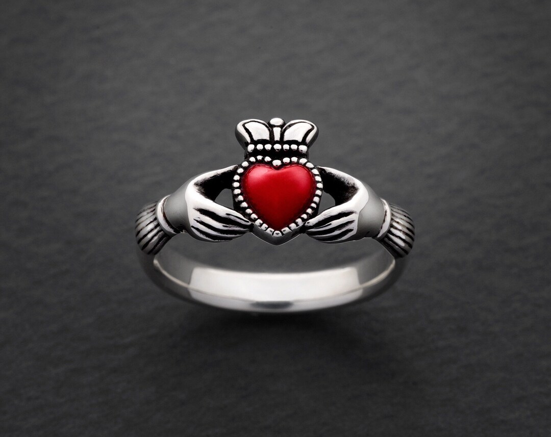 Made to Order: Untreated Blood Red Coral Heart Claddagh Silver Ring - Etsy