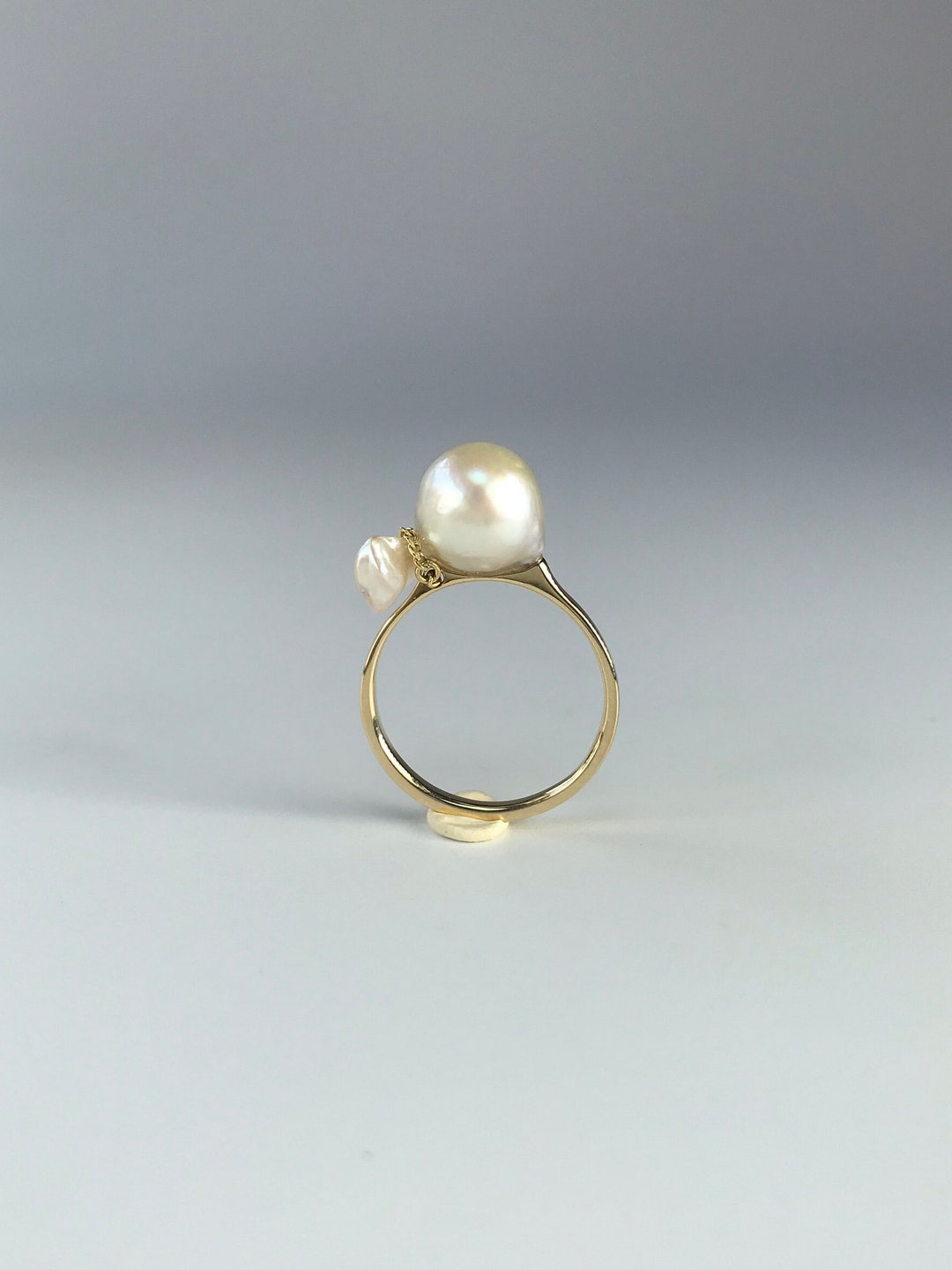K14 9mm Tadpole Akoya Pearl Ring - Etsy
