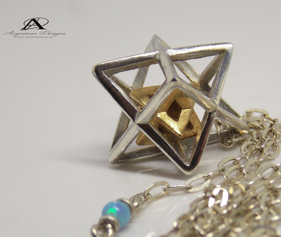 Silver and Gold 14K Merkaba Pendant 3d Star of David 3d - Etsy Israel