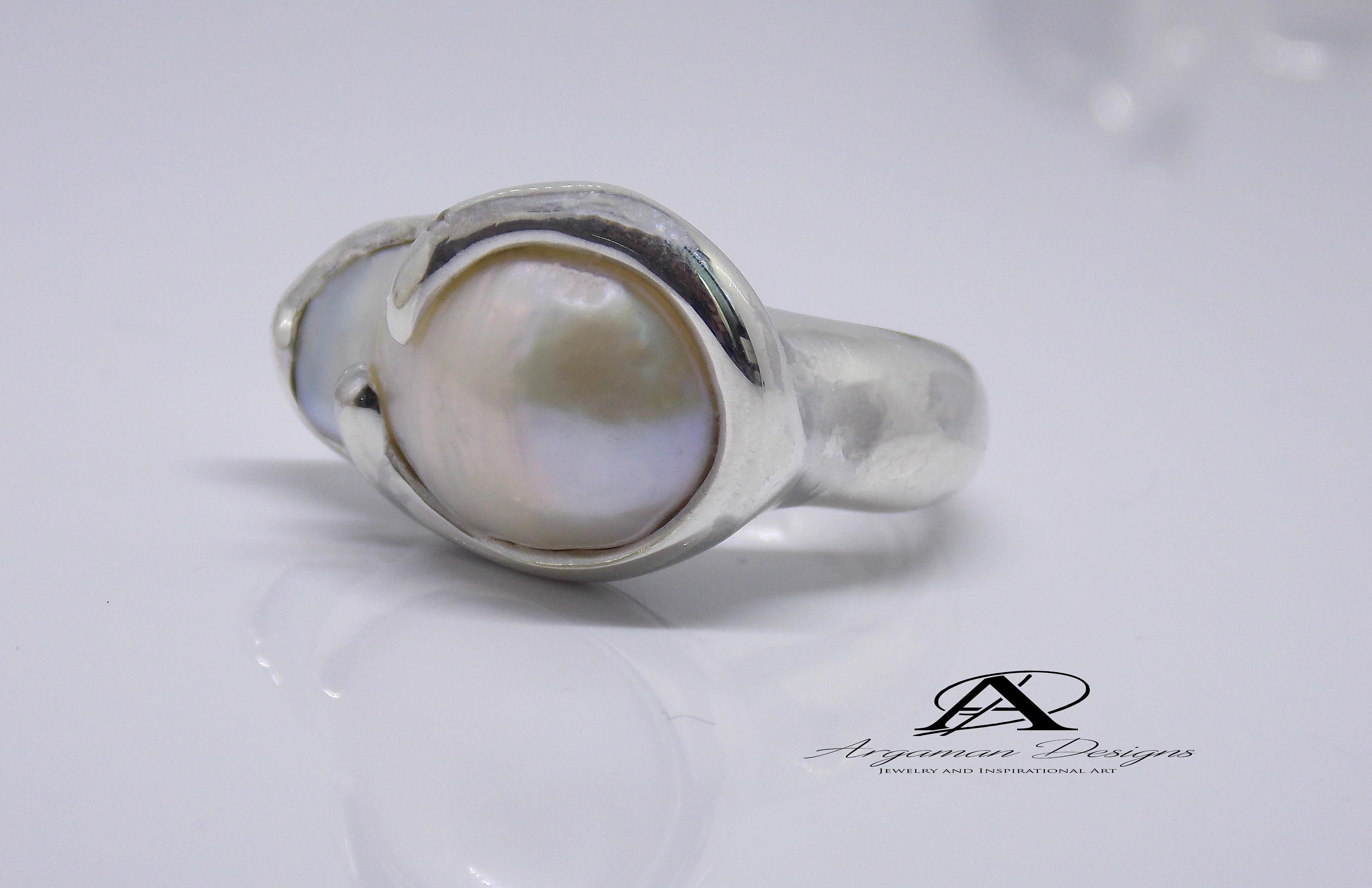 Large Pearl Engagement Ring Stackable Pearl Ring Large - Etsy