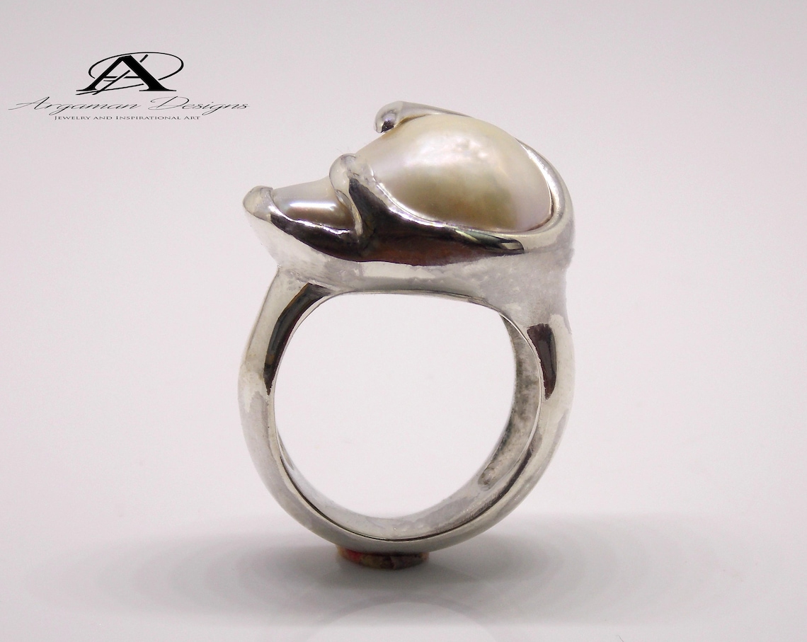 Large Pearl Engagement Ring Stackable Pearl Ring Large - Etsy