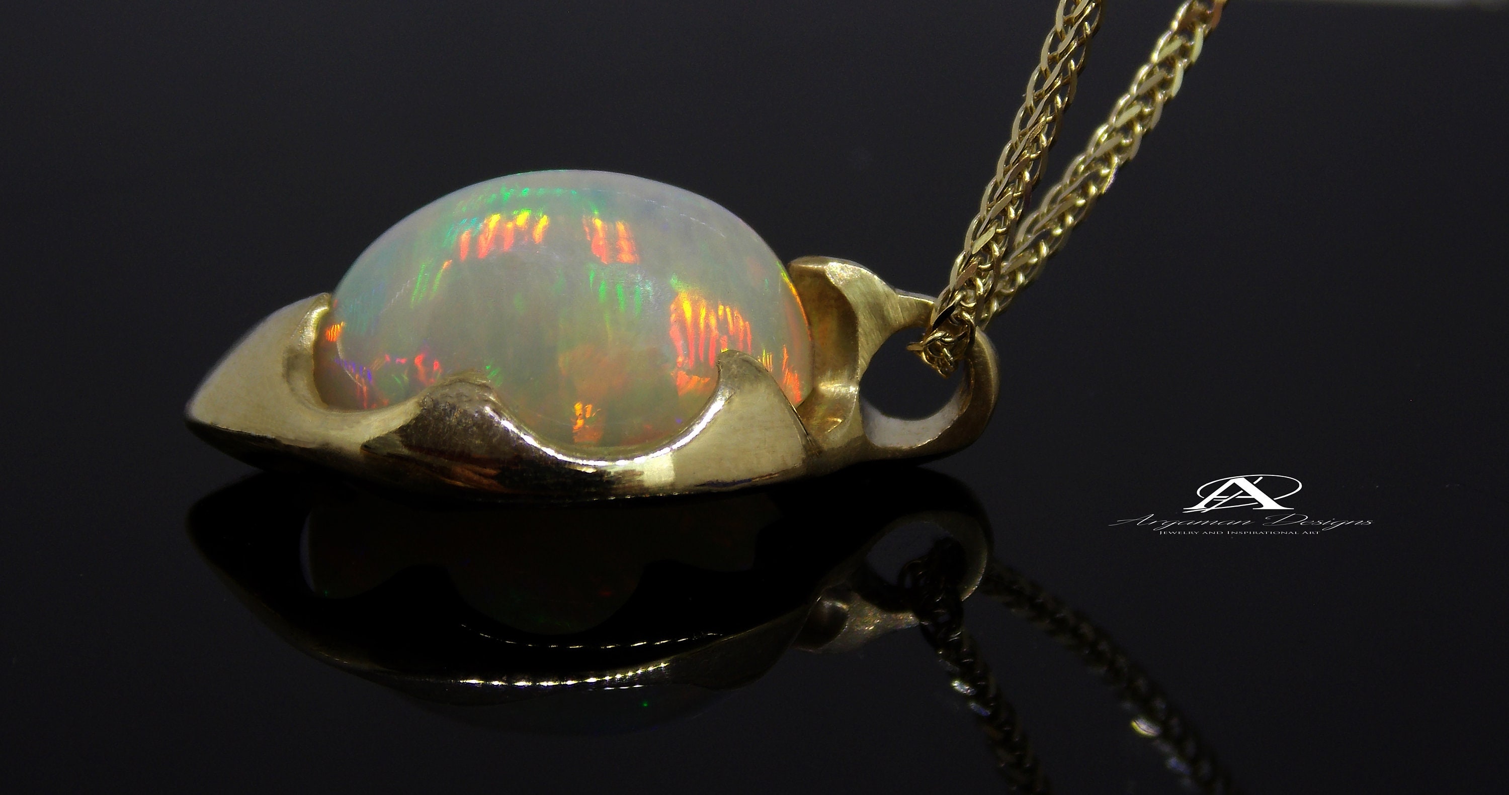 Gorgeous Large Opal Rainbow AAA Multicolor Pendant Made of 14K Cast ...