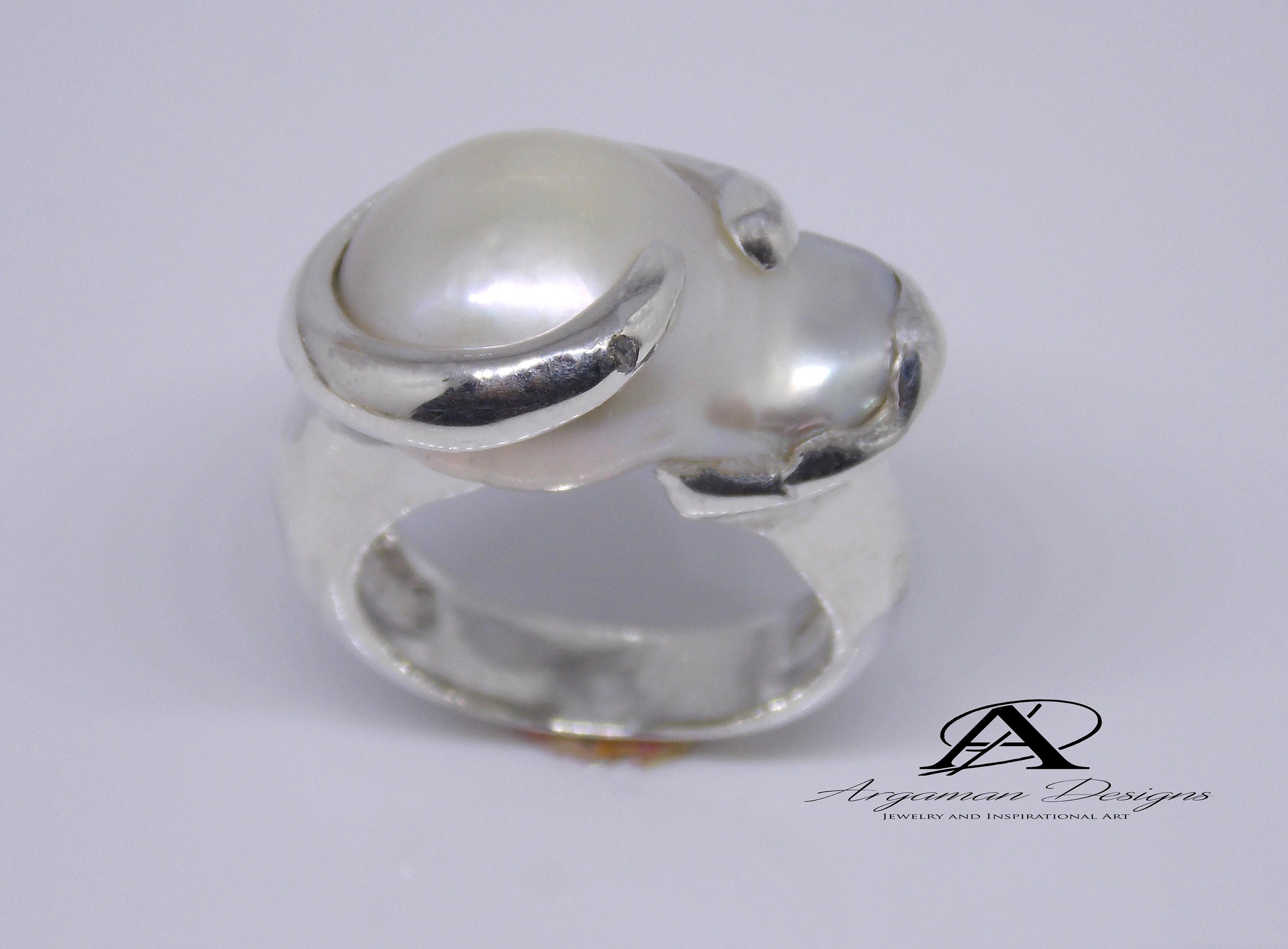 Large Pearl Engagement Ring Stackable Pearl Ring Large - Etsy