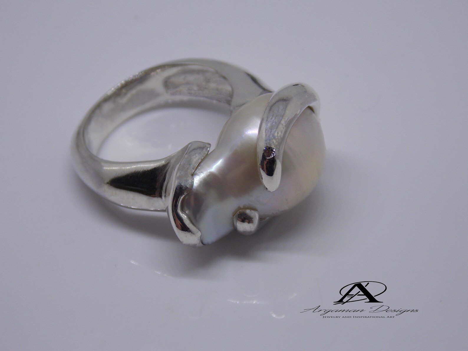 Large Pearl Engagement Ring Stackable Pearl Ring Large - Etsy