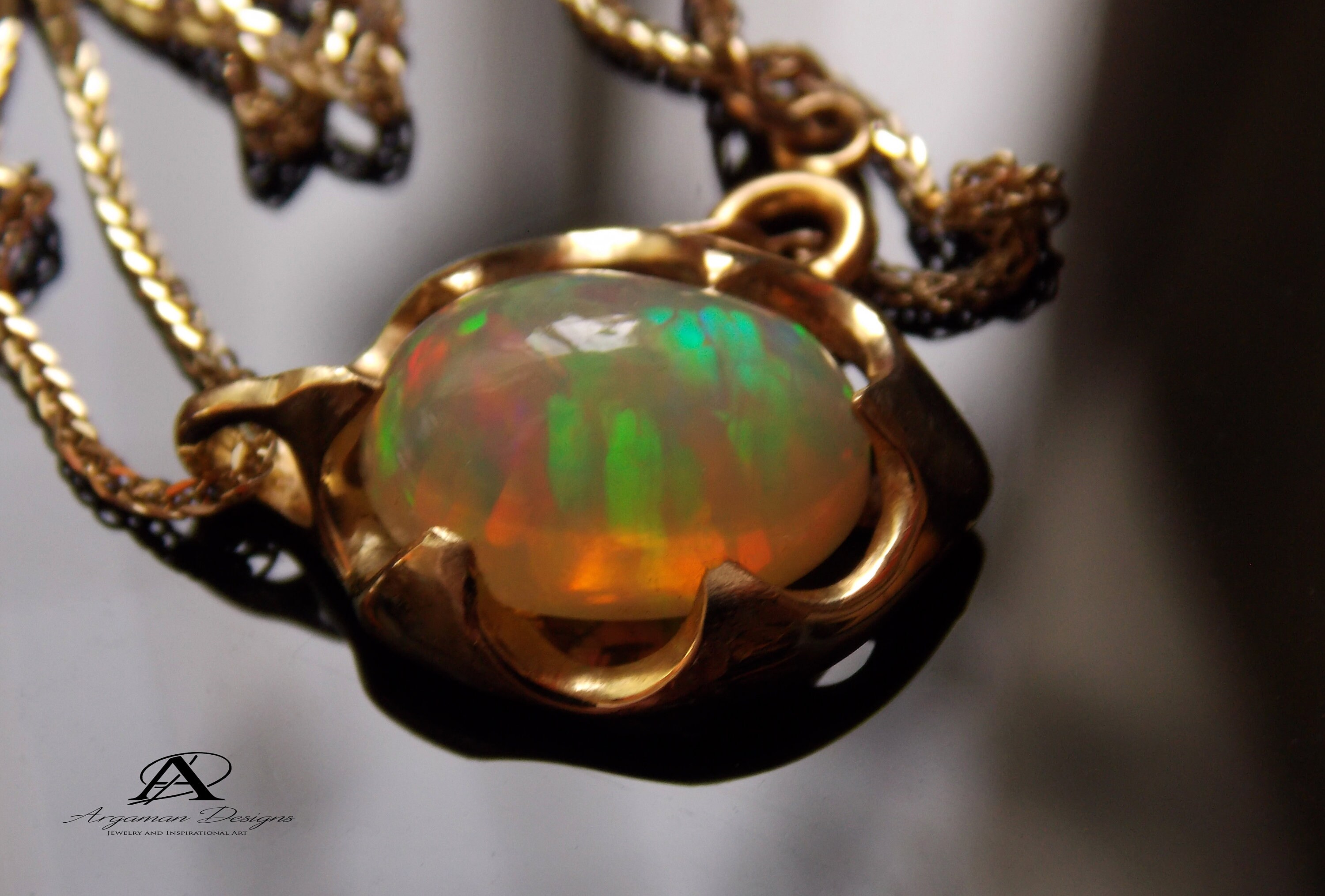 Gorgeous Large Opal Rainbow AAA Multicolor Pendant Made of 14K Cast ...