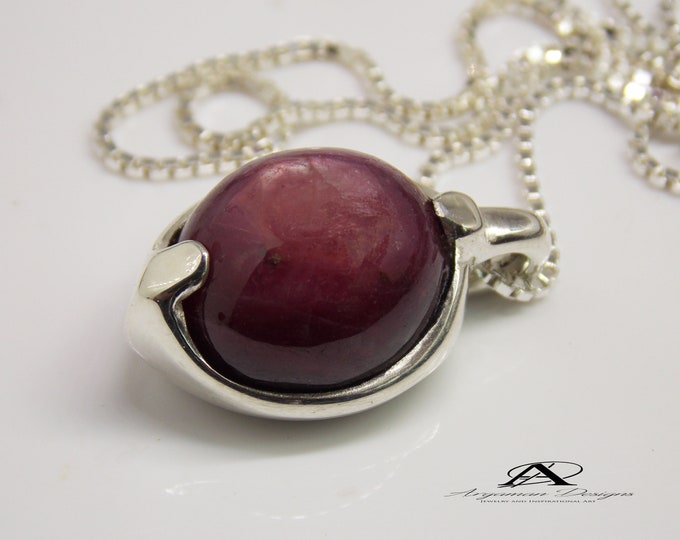 Extra Large Star Red Ruby Pendant Made of Sterling Silver Ooak Jewel ...