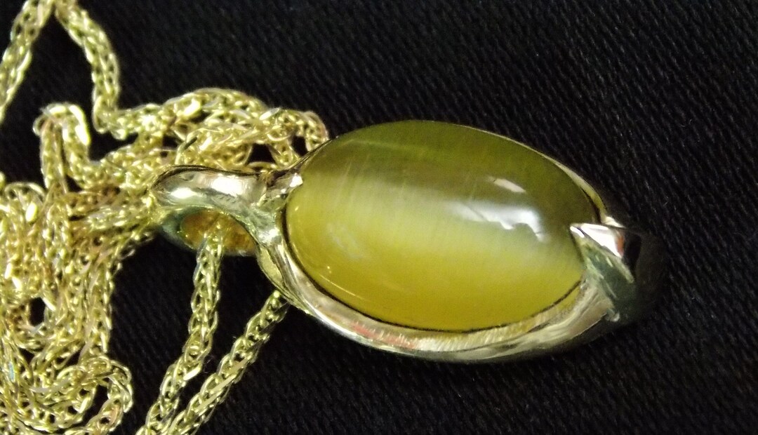 14 K Gold Cats Eye Pendant, Natural Chrysoberyl Cats Eye, Chrysoberyl ...