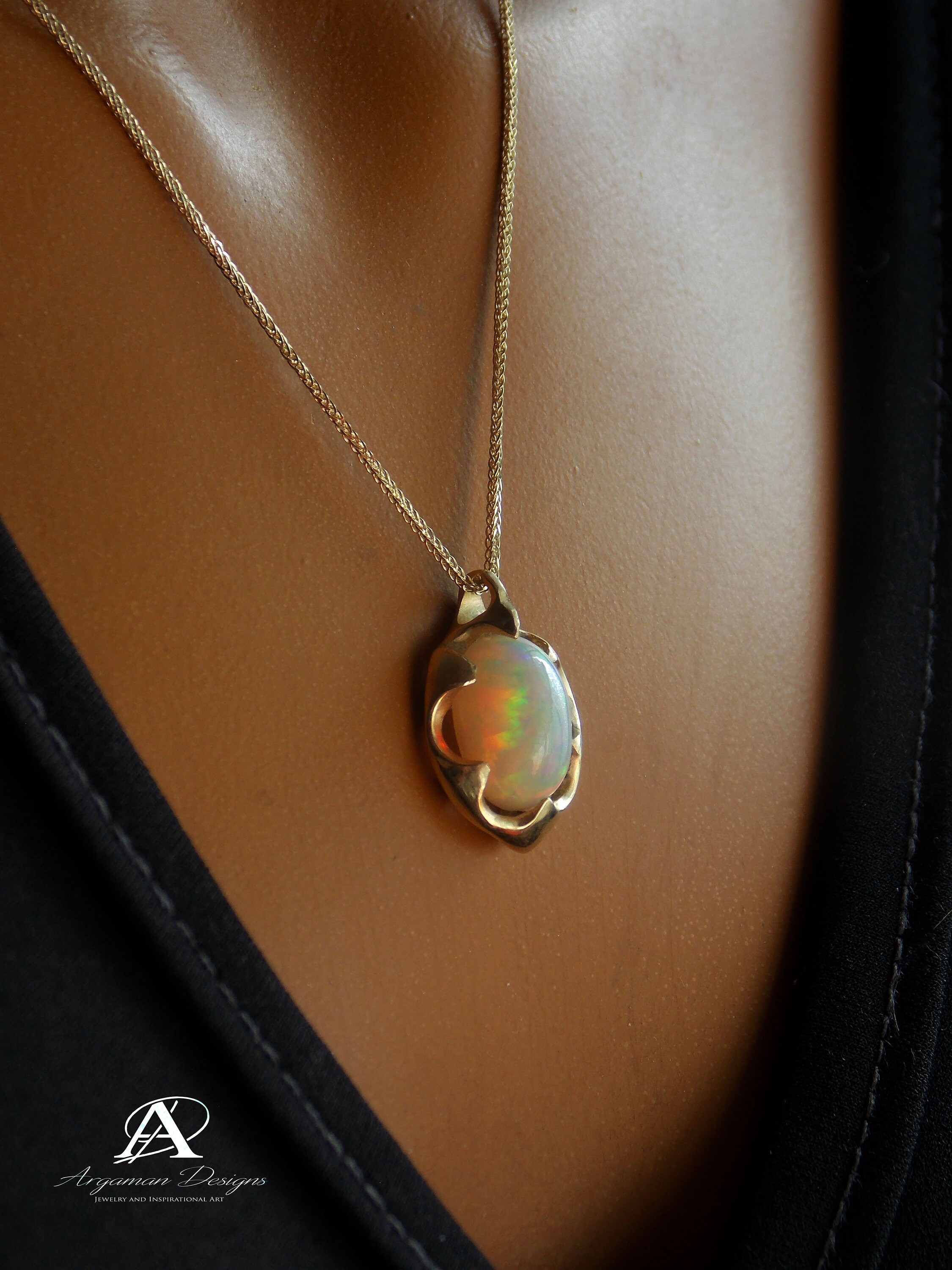 Gorgeous Large Opal Rainbow AAA Multicolor Pendant Made of 14K Cast ...