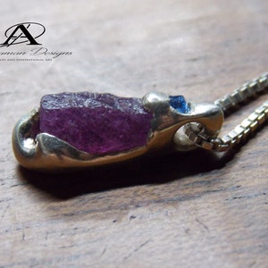Natural Raw Ruby Pendant Necklace With a Very Rare Blue Natural Spinel ...
