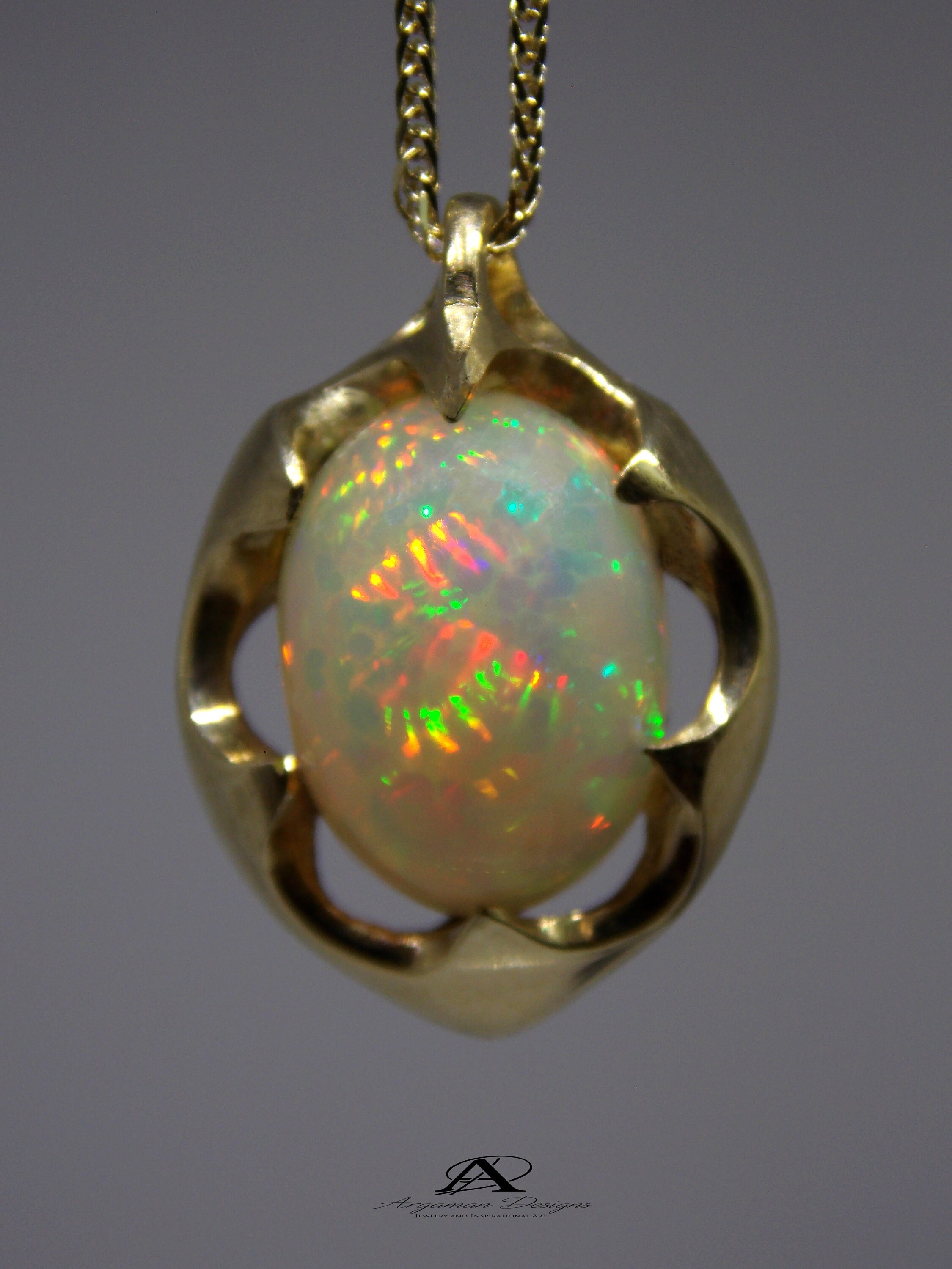 Gorgeous Large Opal Rainbow AAA Multicolor Pendant Made of 14K Cast ...