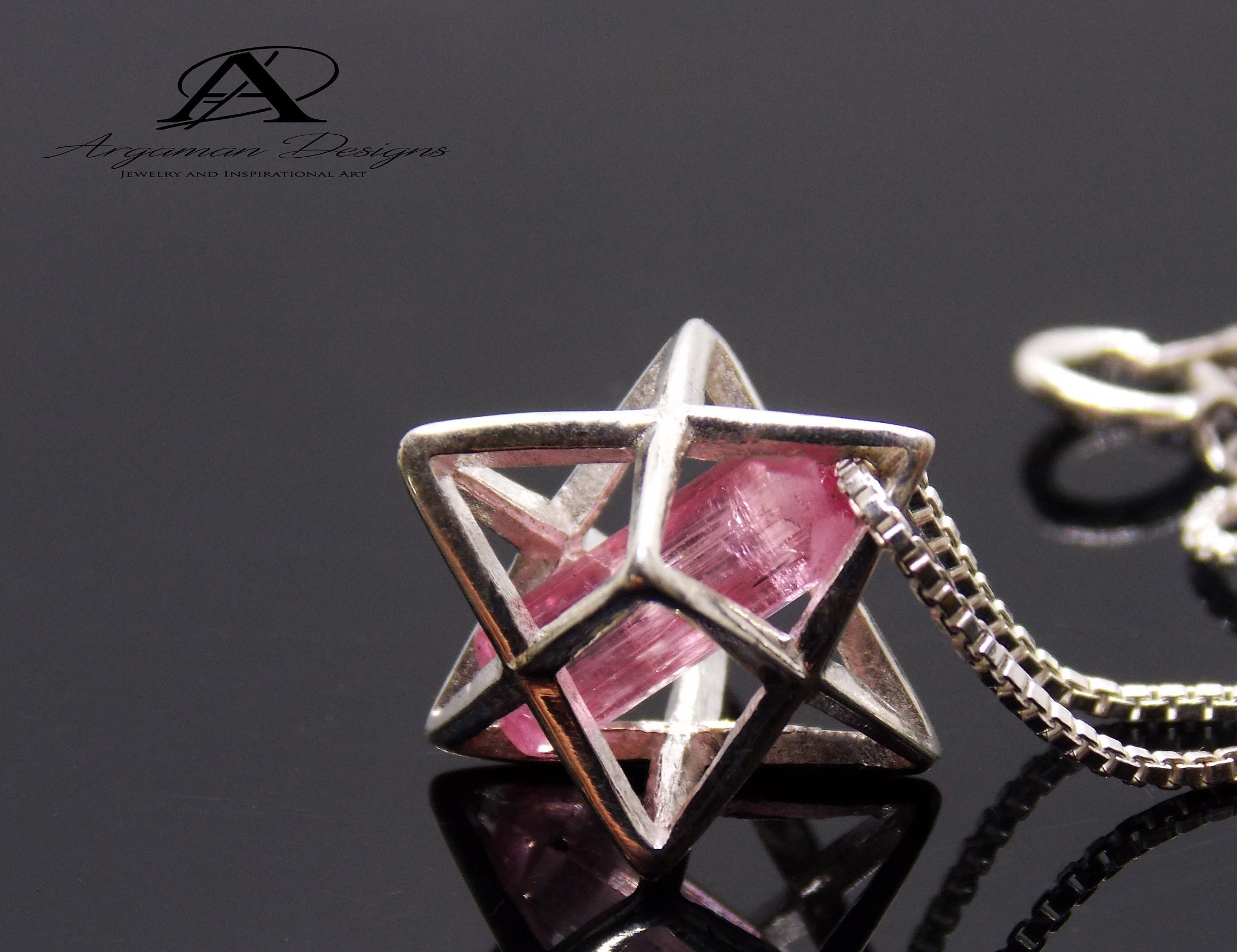 Merkaba Necklace With Top Pink Rubilitate Tourmaline Charm | Etsy