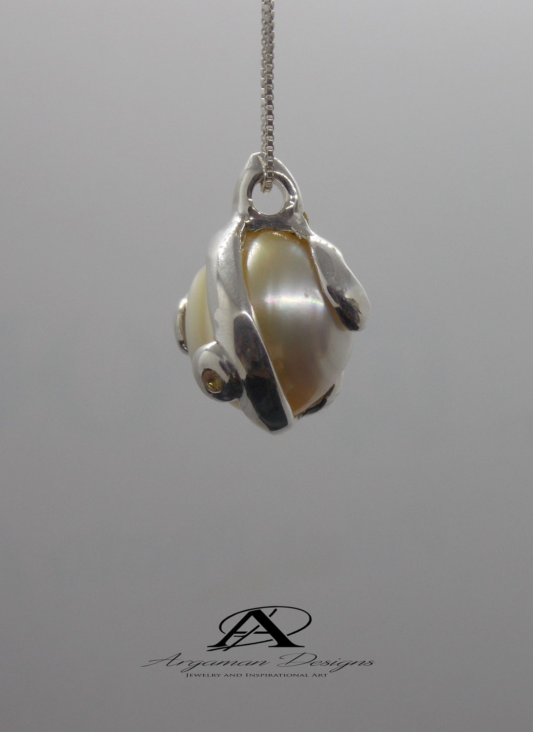 Extra Large Bright Sea Pearl Pendant Cream Color Original Sterling ...