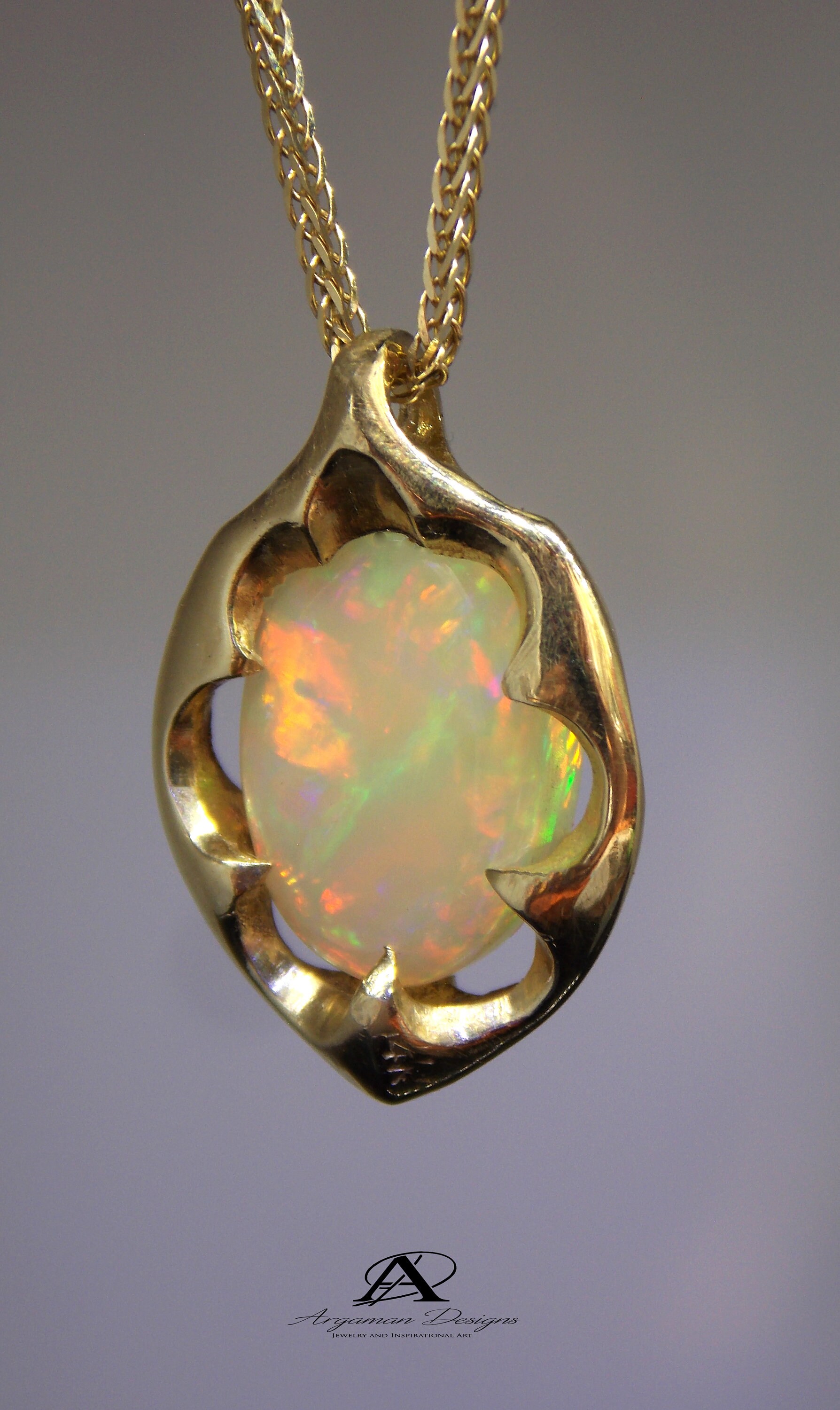 Gorgeous Large Opal Rainbow AAA Multicolor Pendant Made of 14K Cast ...