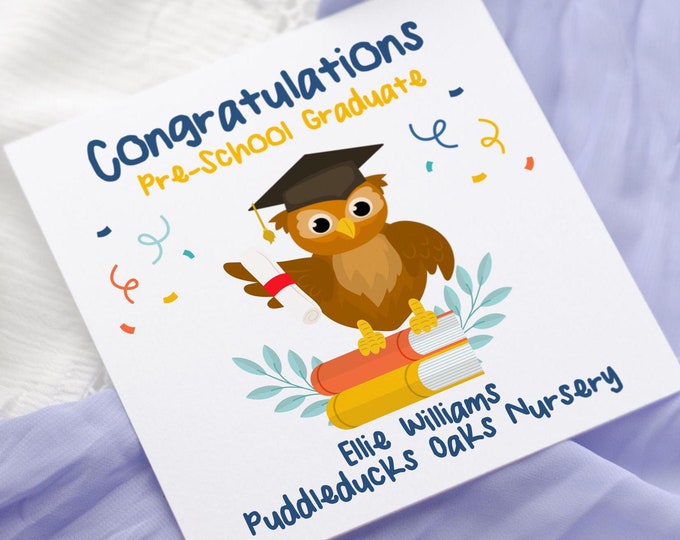 Preschool Graduation Card - Cute Owl - Graduated Card - Celebration ...
