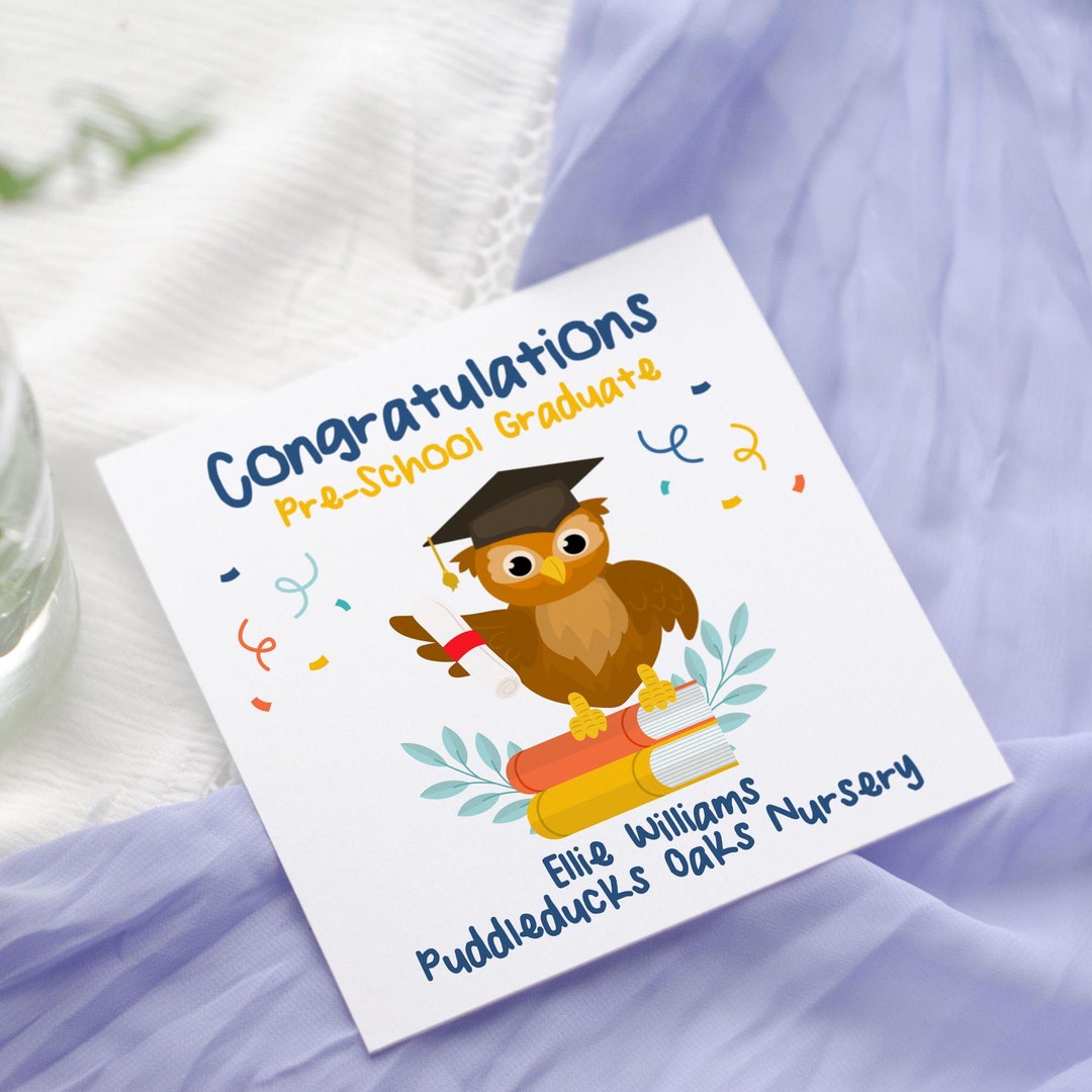 Preschool Graduation Card - Cute Owl - Graduated Card - Celebration ...