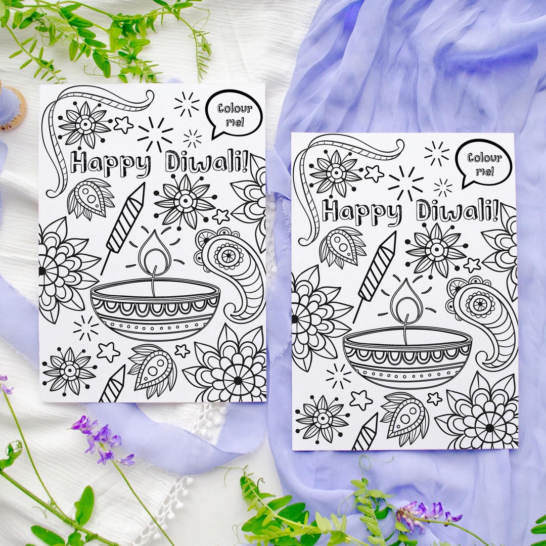 Diwali Kids Colour Me in Activity Greeting Card Happy Diwali Diwali ...