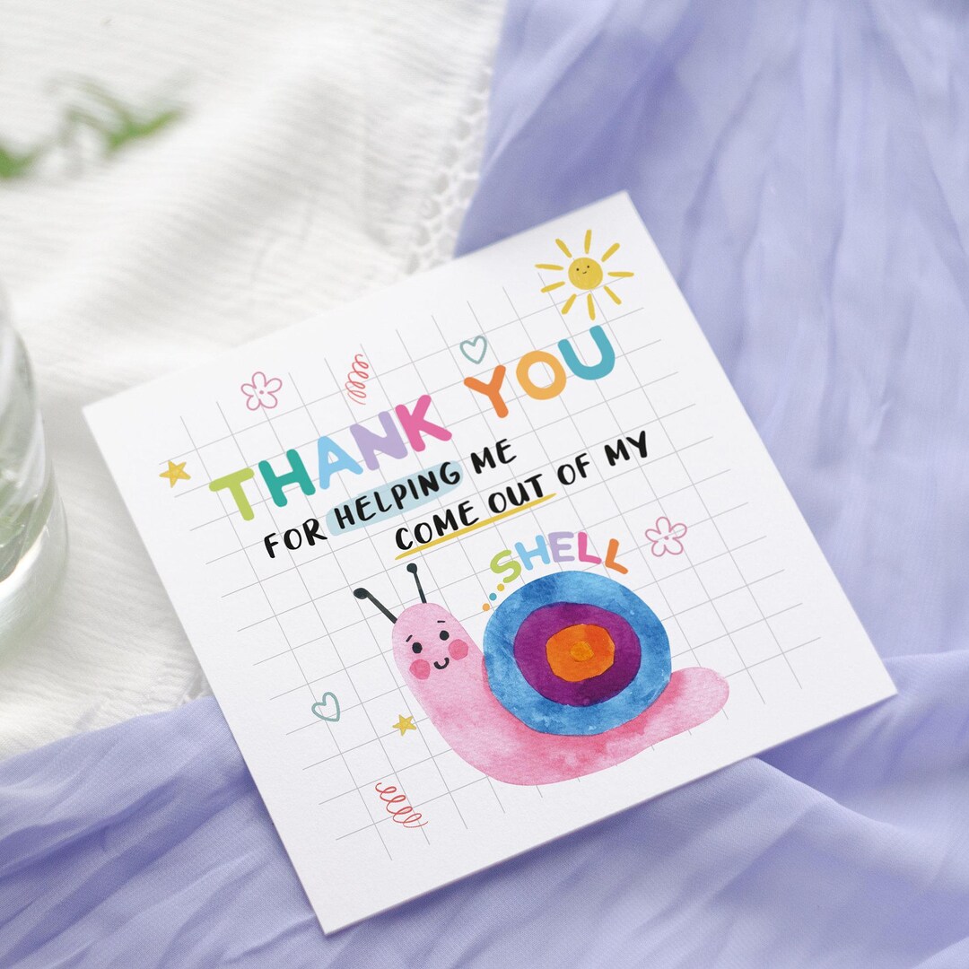 Teacher Thank You Card, Thank You for Helping Me Come Out of My Shell ...