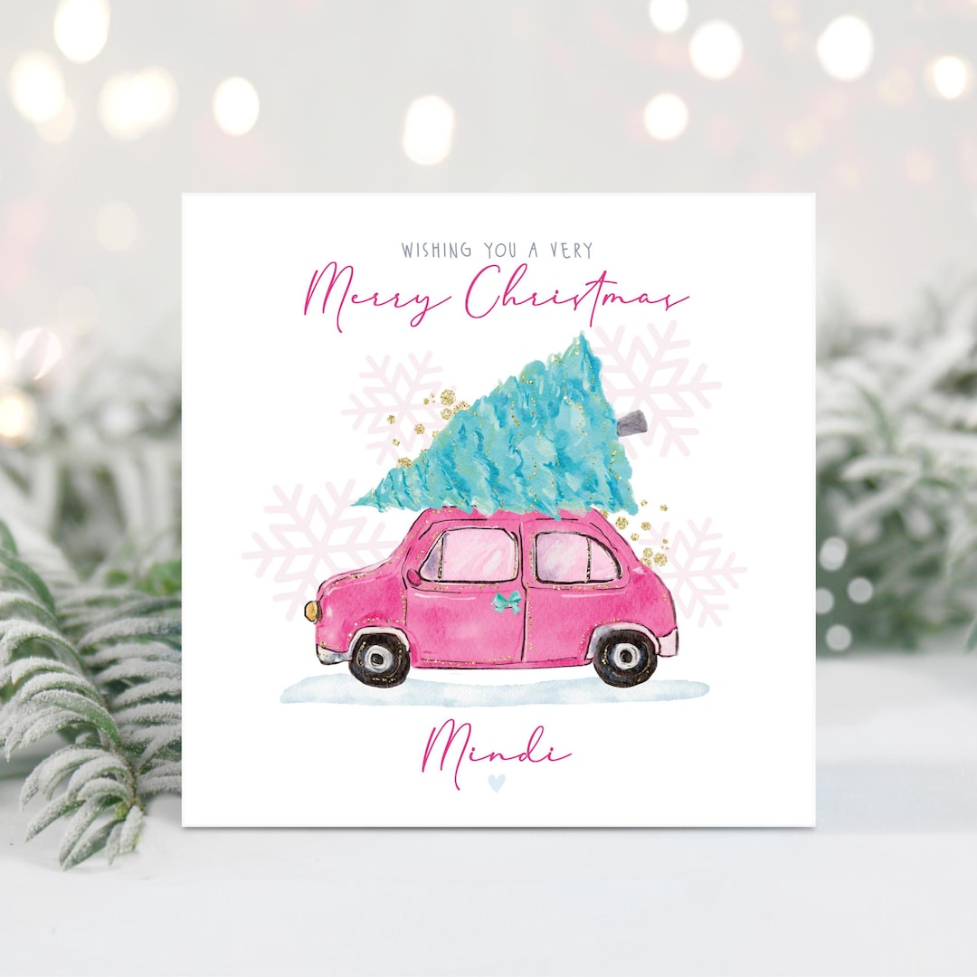 Personalised Pretty Pink Christmas Tree on Car Card | Driving Home for ...
