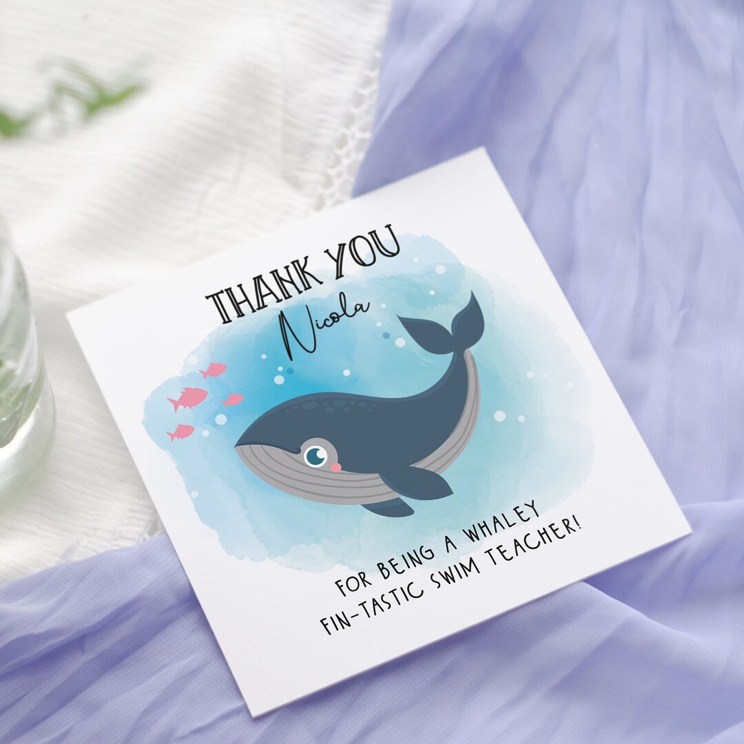 Thank You Swimming Teacher Card, Swim Teacher, Thank You, Whale ...