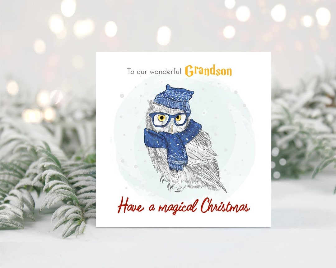 Magical Snowy Owl Christmas Card: Wizard Card Personalised for Son ...