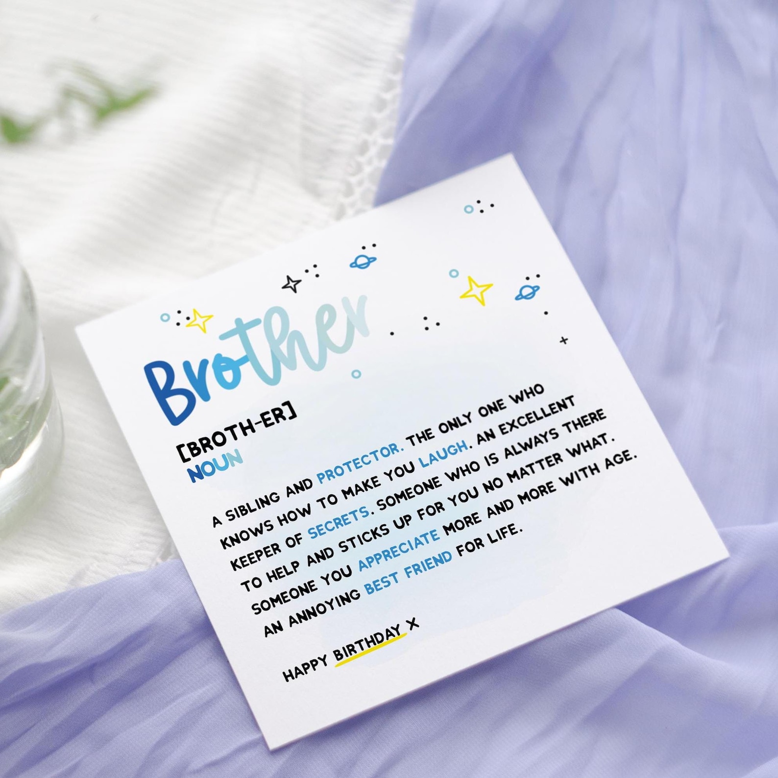 Brother Definition Birthday Card | Blue Watercolor Dictionary Poem ...