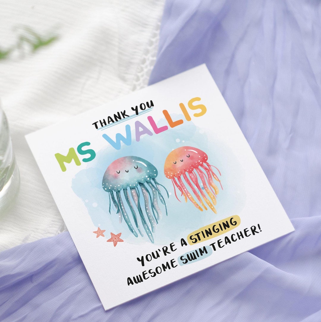 Personalized Swim Teacher Thank You Card | Jellyfish Sparkles Greetings ...