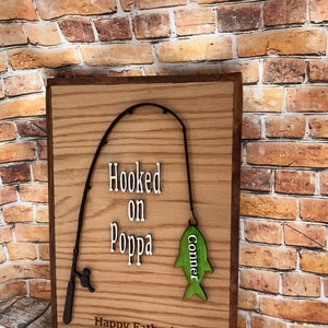 Hooked on Poppa Sign - Hooked on Dad Sign -laser Cut Wood Sign - Etsy