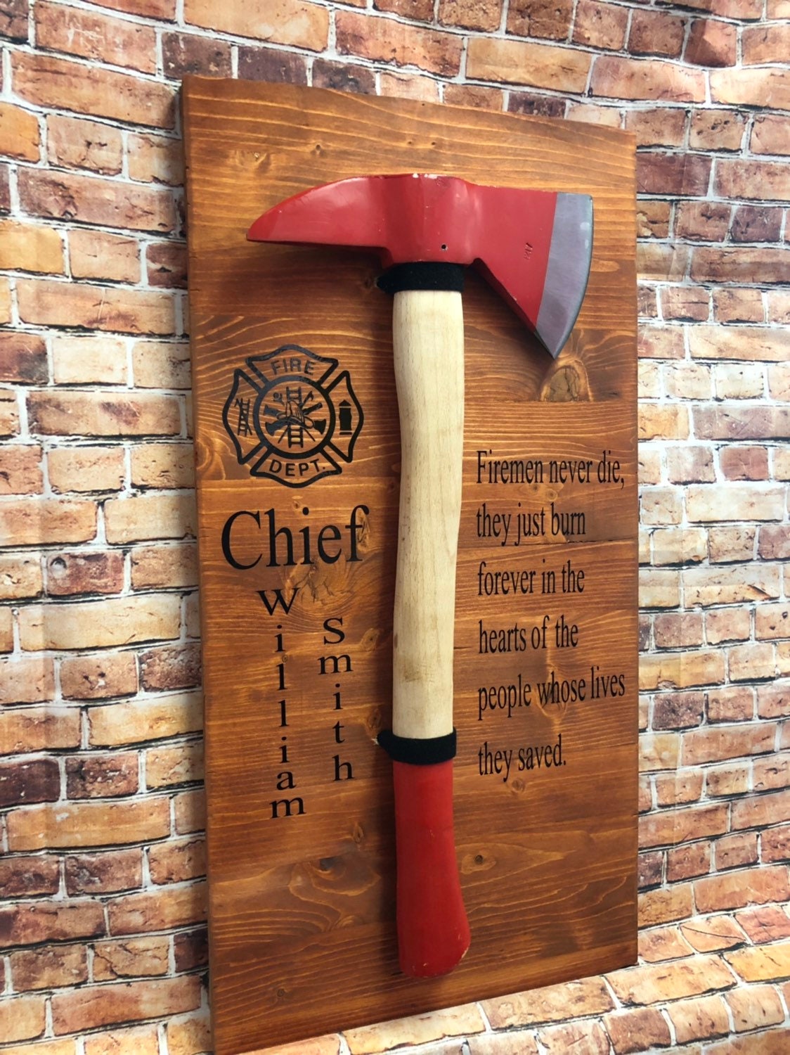 Fireman Axe Wooden Sign Firefighter Presentation Gift | Etsy UK