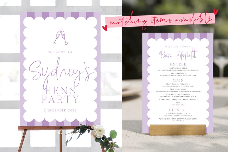 MAGGIE Printable Hens Party Sign, Striped Hen Party Sign, Bridal Shower ...