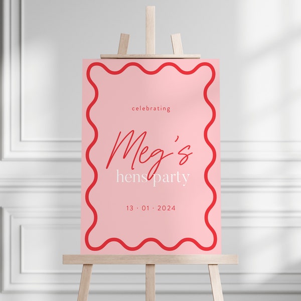 Hens Weekend Invitation With Wavy Border | Orange & Pink Bachelorette ...